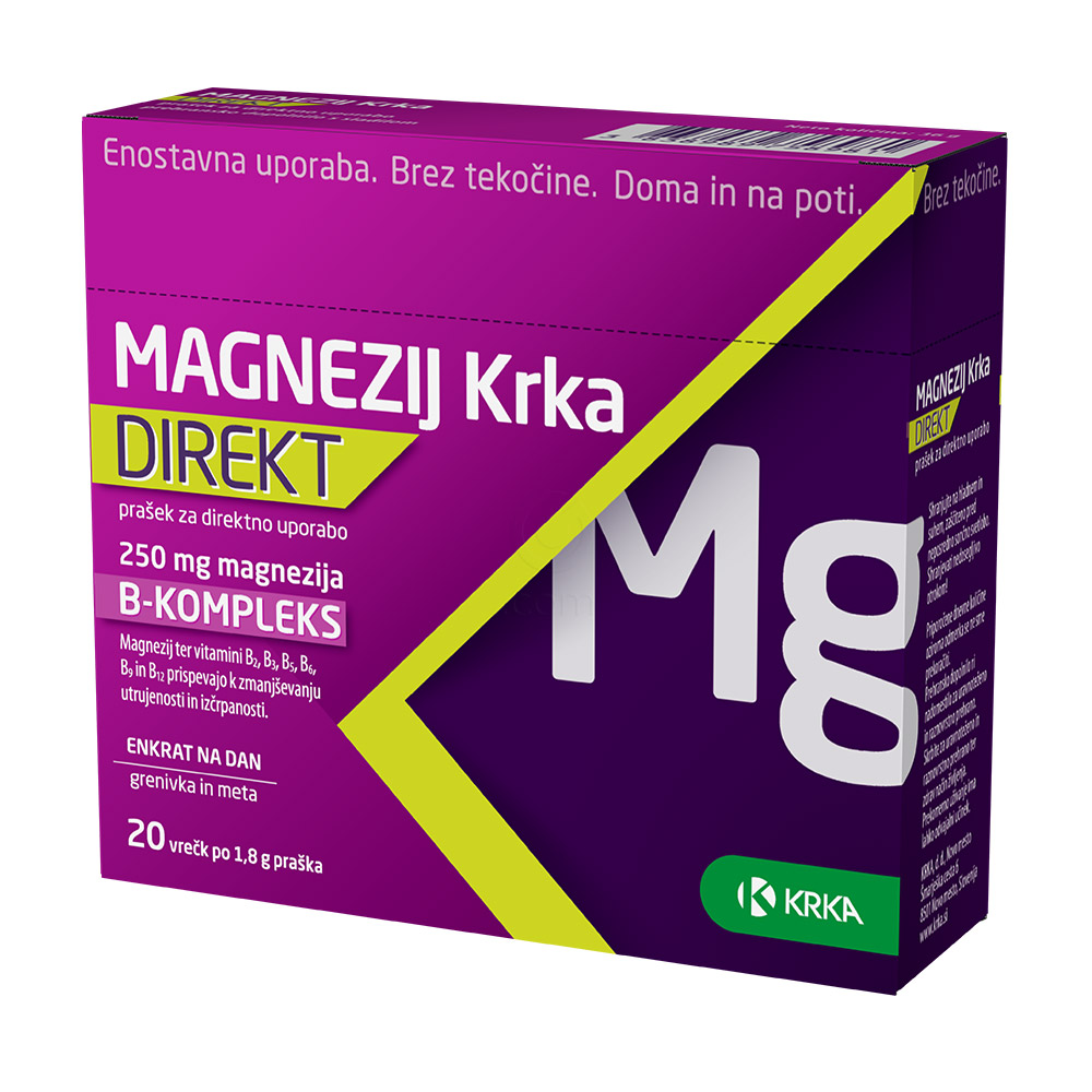 Magnezij Krka DIREKT, prašek za direktno uporabo - vrečke (20 x 1,8 g) | Lekarnar.com
