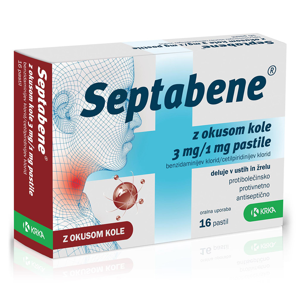 Septabene Krka, pastile z okusom kole 3 mg/1 mg (16 pastil) | Lekarnar.com